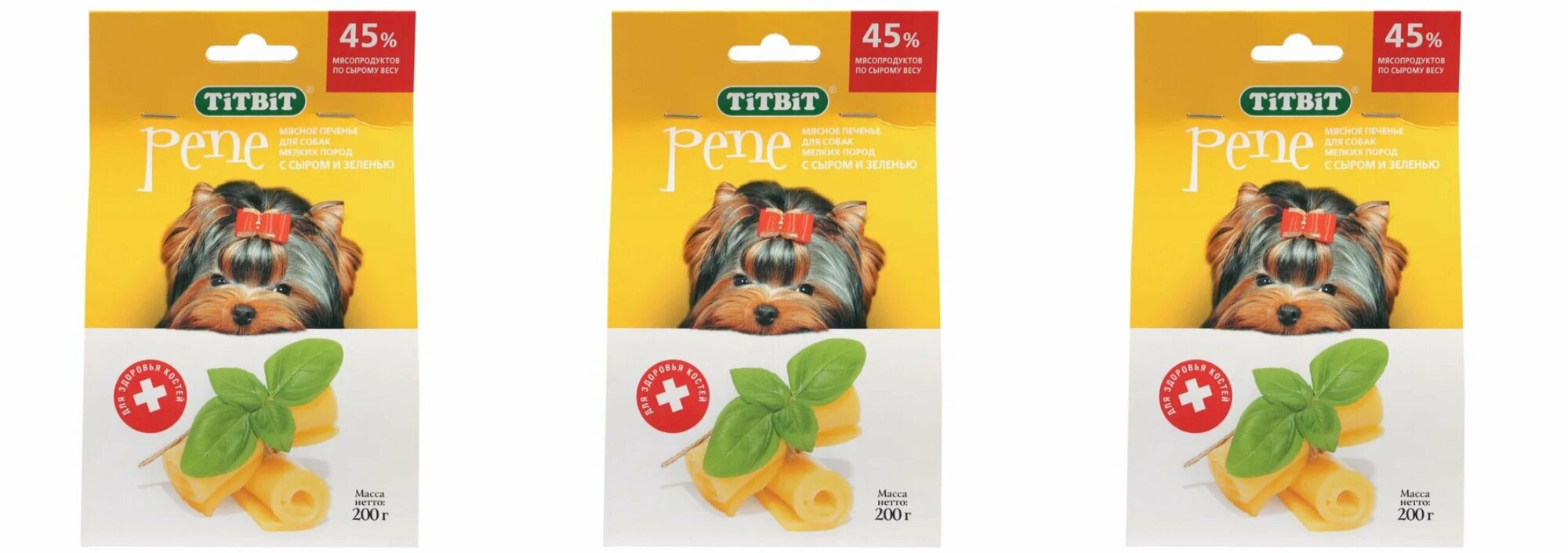 Titbit Лакомство для собак, мелких пород Pene Печенье с сыром и зеленью, 200 г, 3 шт