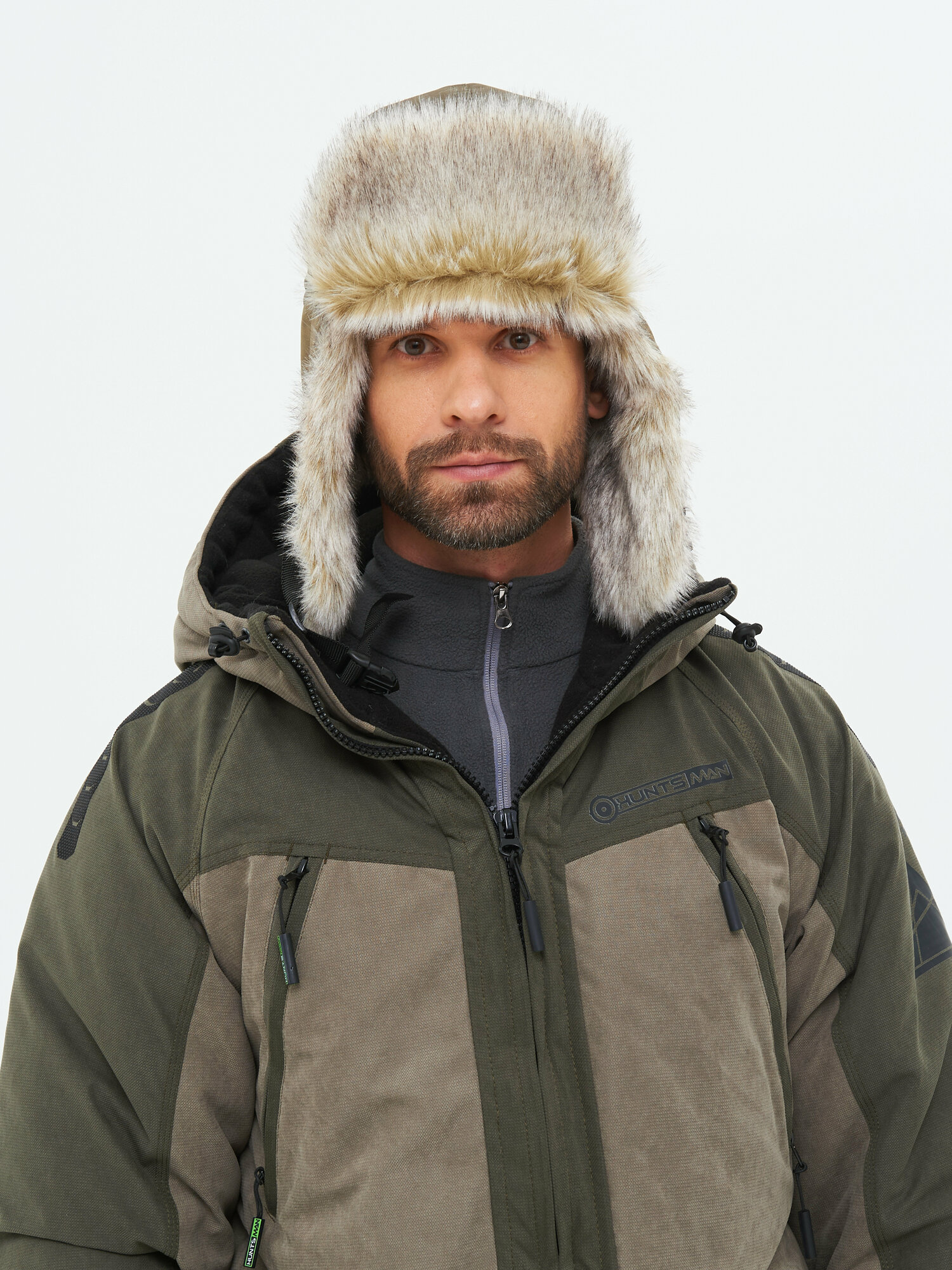 Шапка-ушанка зимняя Горка-Люкс на меху для зимней охоты, рыбалки, повседневной носки, ткань Breathable Camo, цвет хаки (р.56-58)