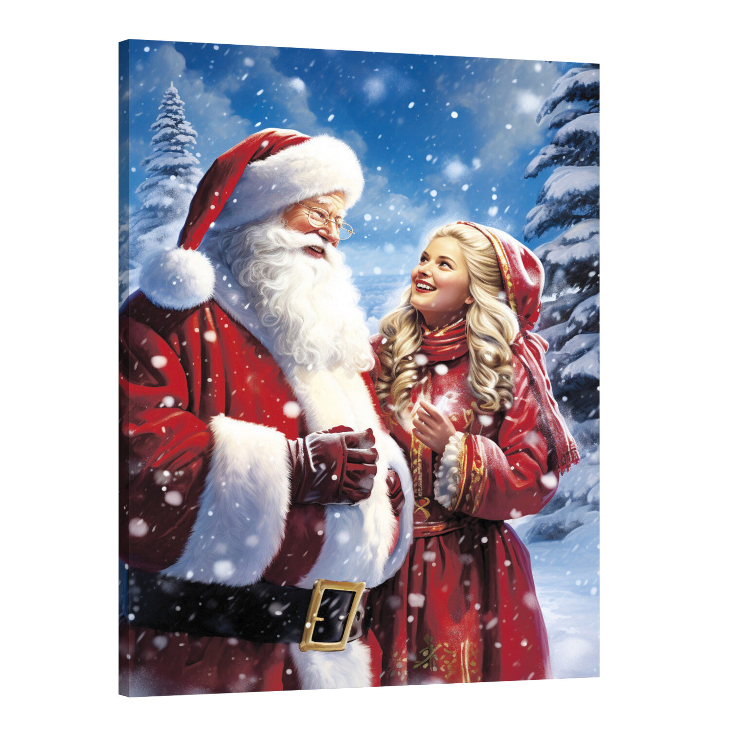 Интерьерная картина 50х70 "Встреча Деда Мороза и Снегурочки"