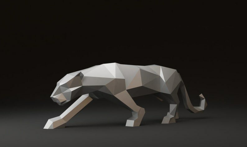 Полигональная фигура Пантера, геометрический полигональный металлический декор интерьера