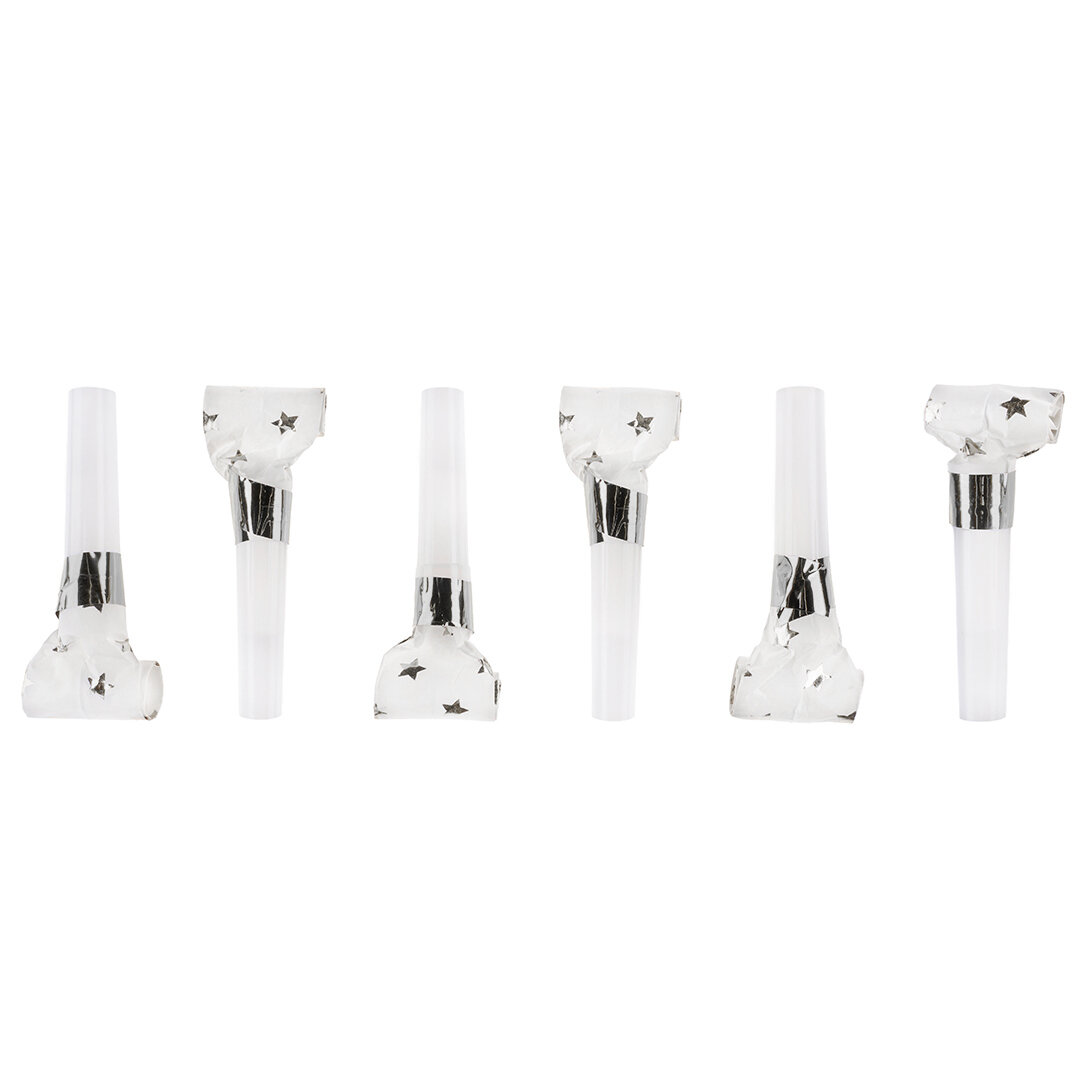 Карнавальные язычки гудки, Звезды, Белый/Серебро, металлик,