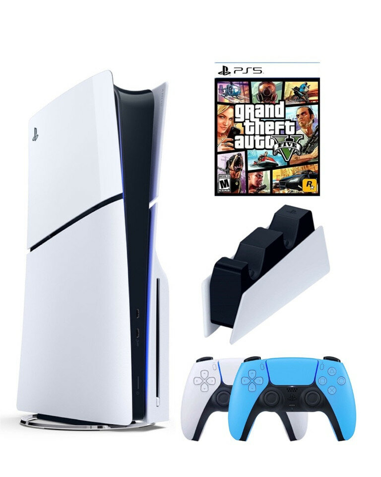 Приставка Sony Playstation 5 slim 1 Tb+2-ой геймпад(голубой)+зарядное+GTA 5
