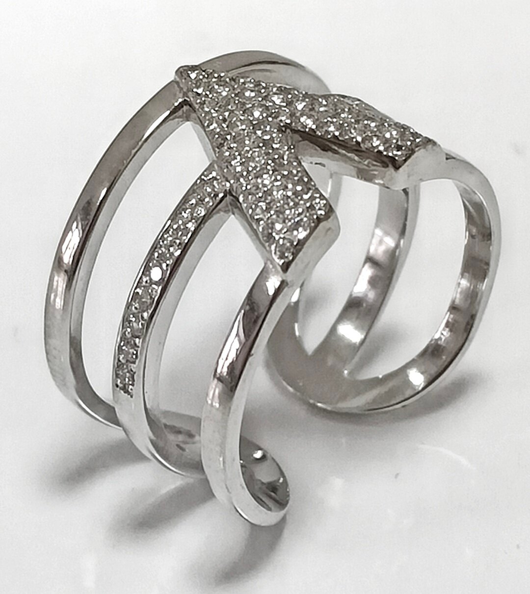 Перстень, серебро, 925 проба, родирование, фианит