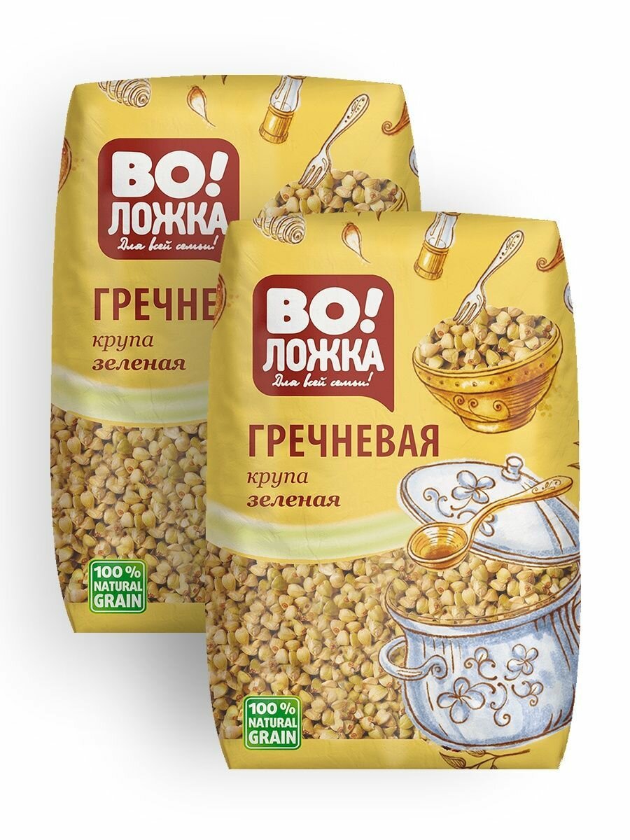 Гречка -гречневая крупа зеленая 2шт по 800г Воложка (мягкая упаковка + картонная коробка)