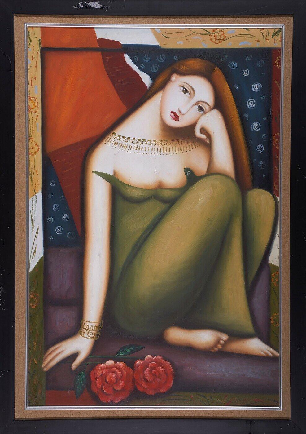 Картина на стену на холсте для интерьера комнаты гостиной кухни спальни офиса кафе Аленушка в зеленом портрет