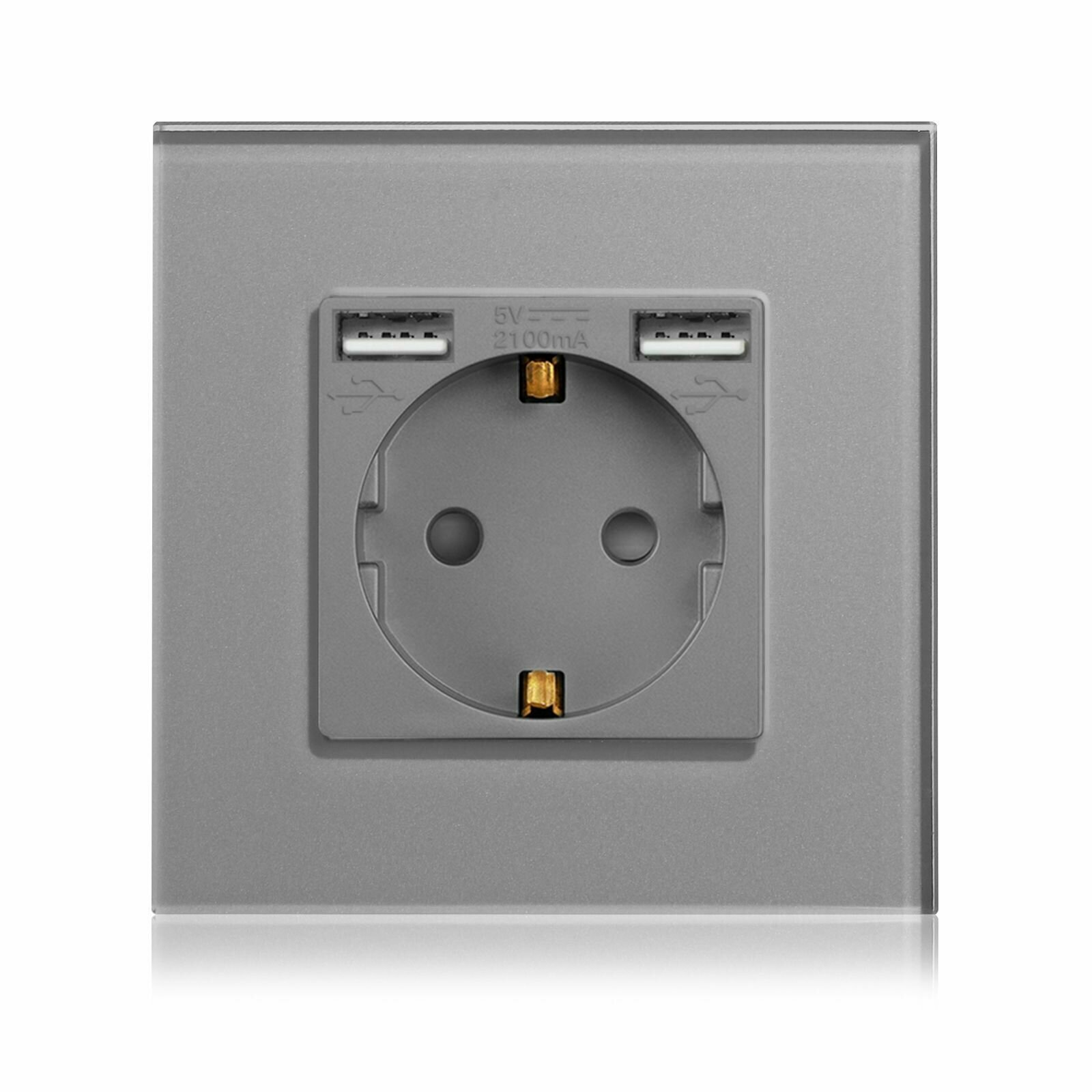 Розетка электрическая с Usb AA, 1 пост 16А, рамка 86х86 стекло, цвет серый