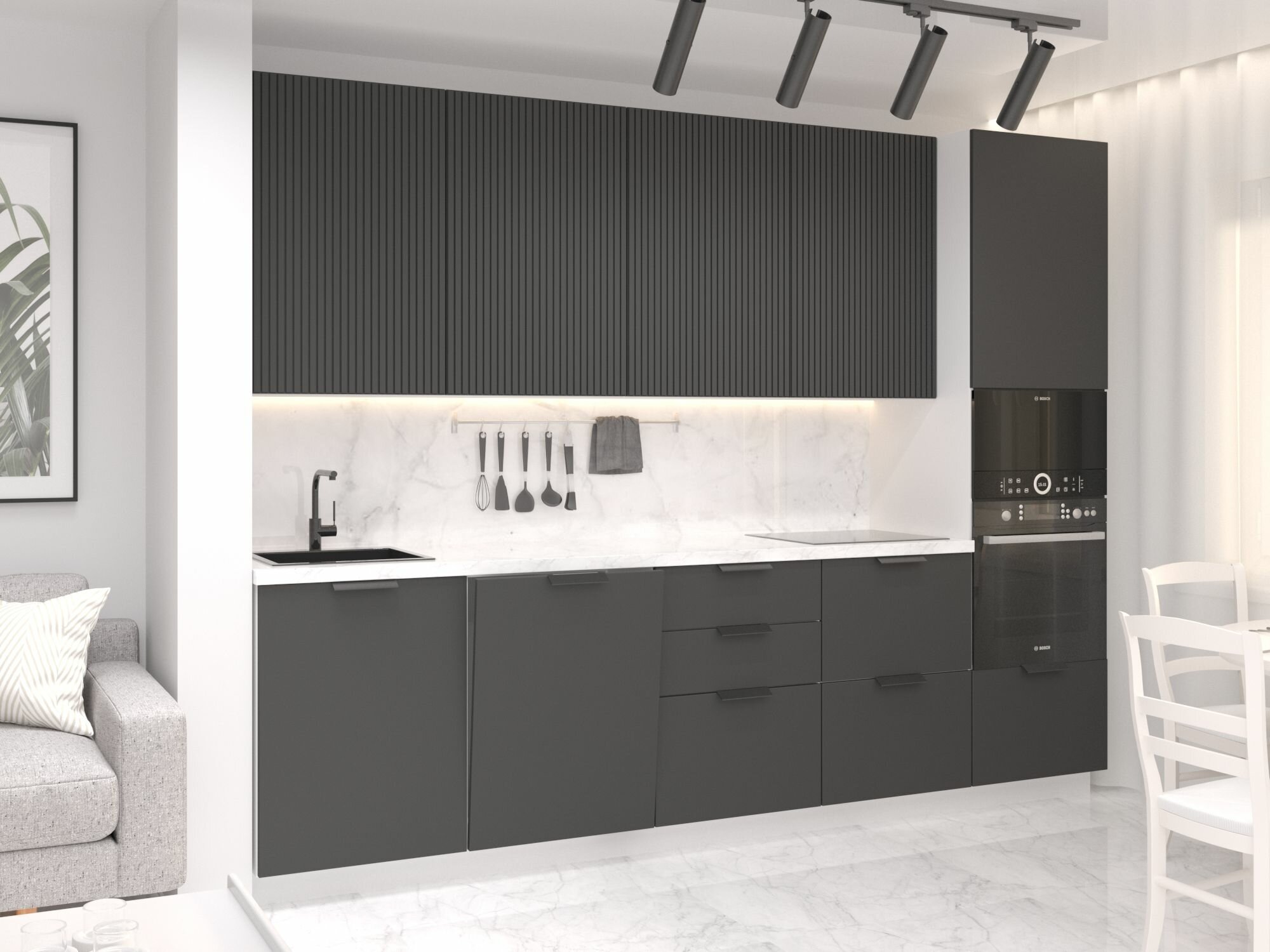 Кухонный гарнитур Евро Лайн Антрацит, 3000 мм