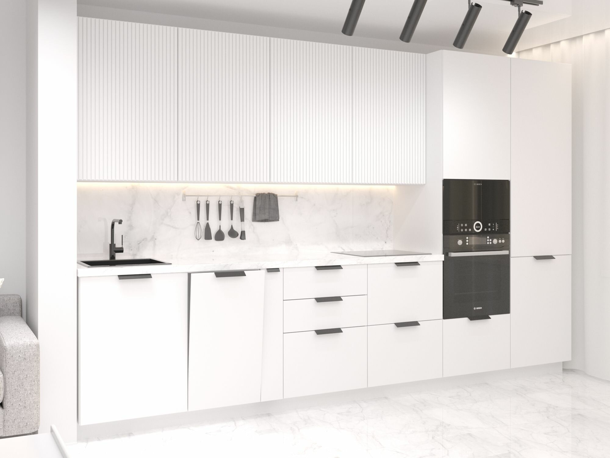 Кухонный гарнитур Евро Лайн Белый, 3600 мм