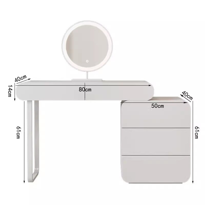 Туалетный столик с тумбой и зеркалом 80 см Solo Bianco (Стол 80см + зеркало + тумба 50см)