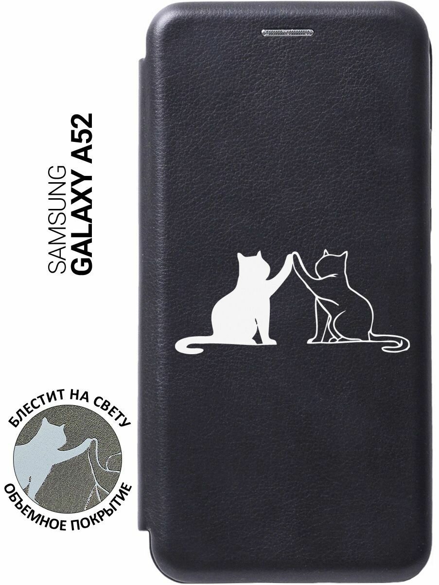 Чехол-книжка на Samsung Galaxy A52, Самсунг А52 с 3D принтом "Cats W" черный