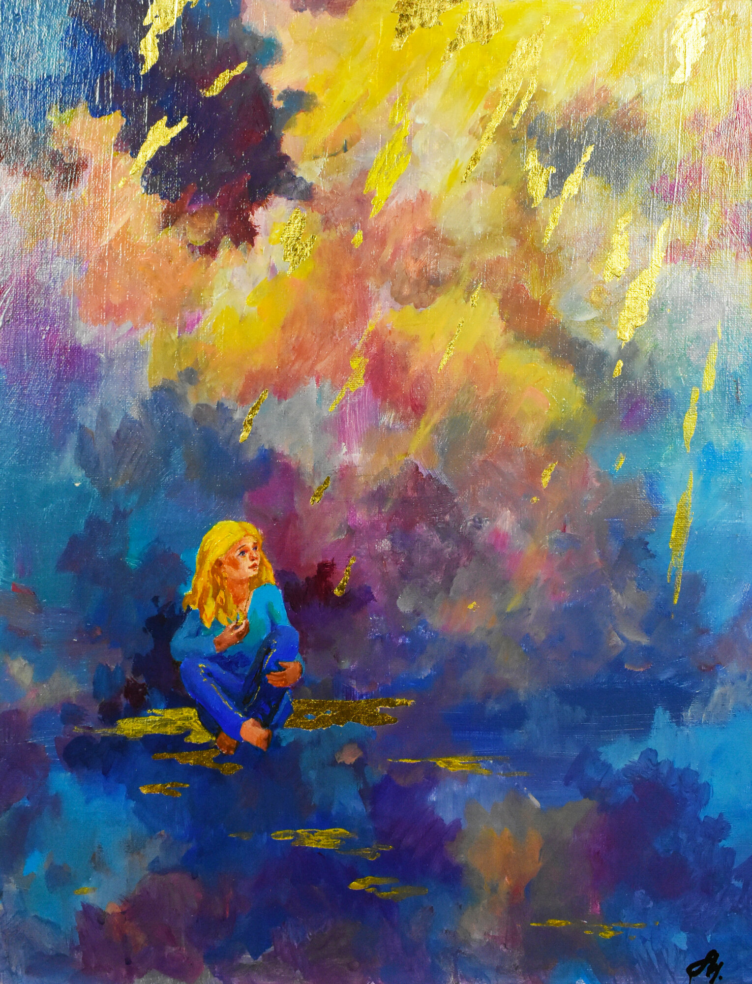 Картина "Надежда", Лешко Н. художник, акрил, золотая поталь, холст на картоне, размер 40/50 см, 2021 г.