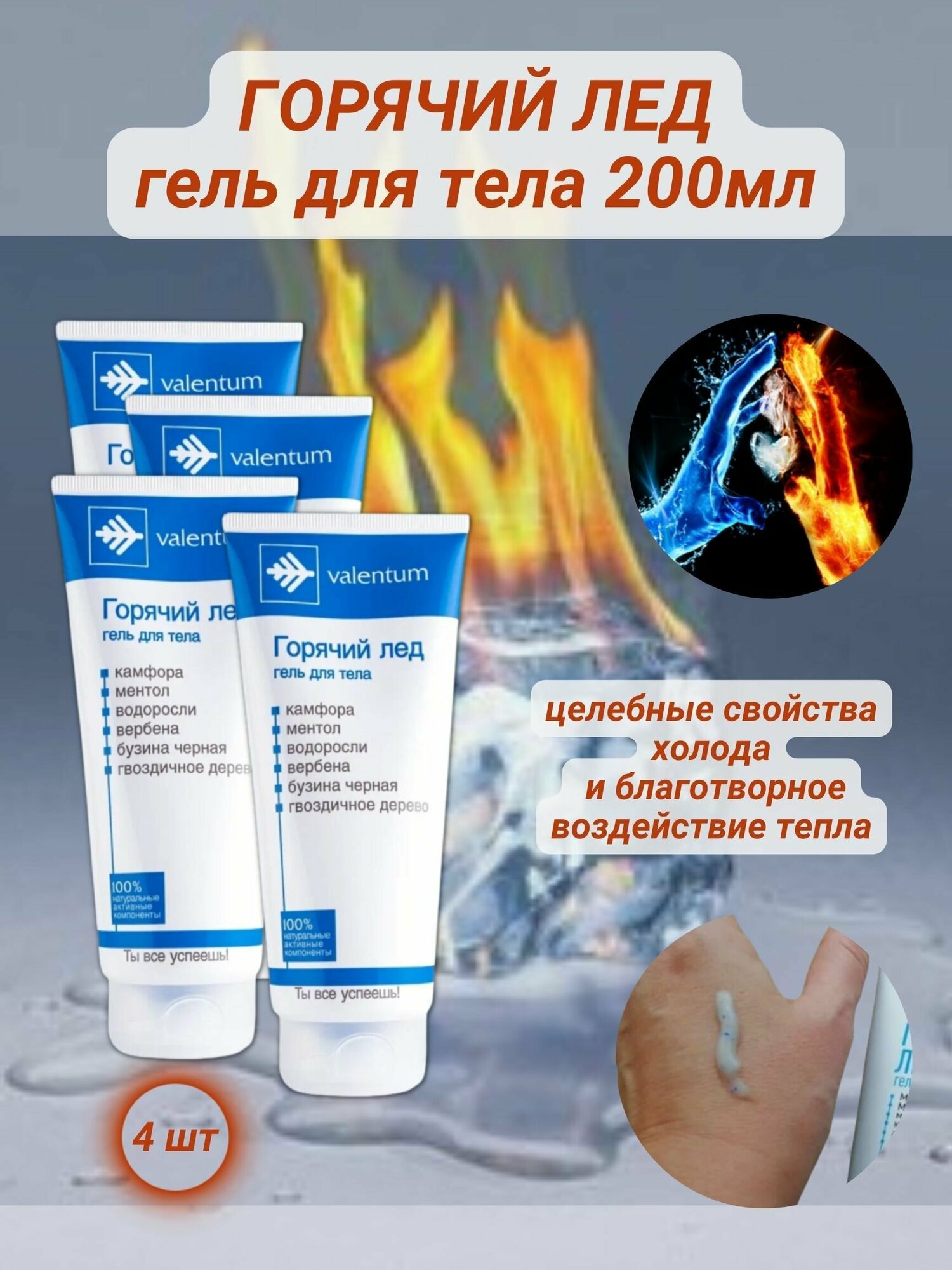Гель горячий лед от боли в суставах, от ушибов и синяков