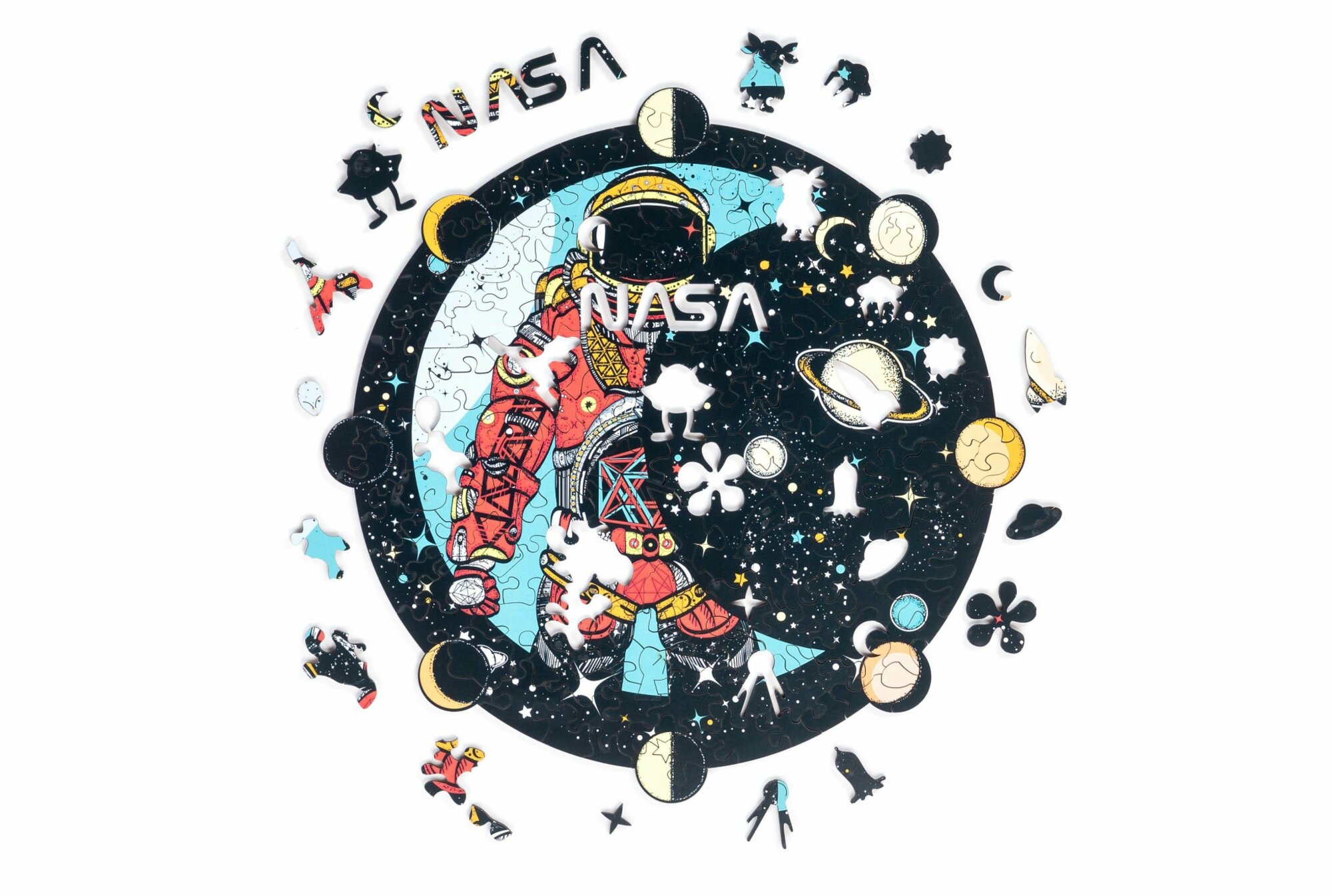 Деревянный пазл "Космическая история" M, Головоломка, Конструктор, 30х30 см, 184 детали