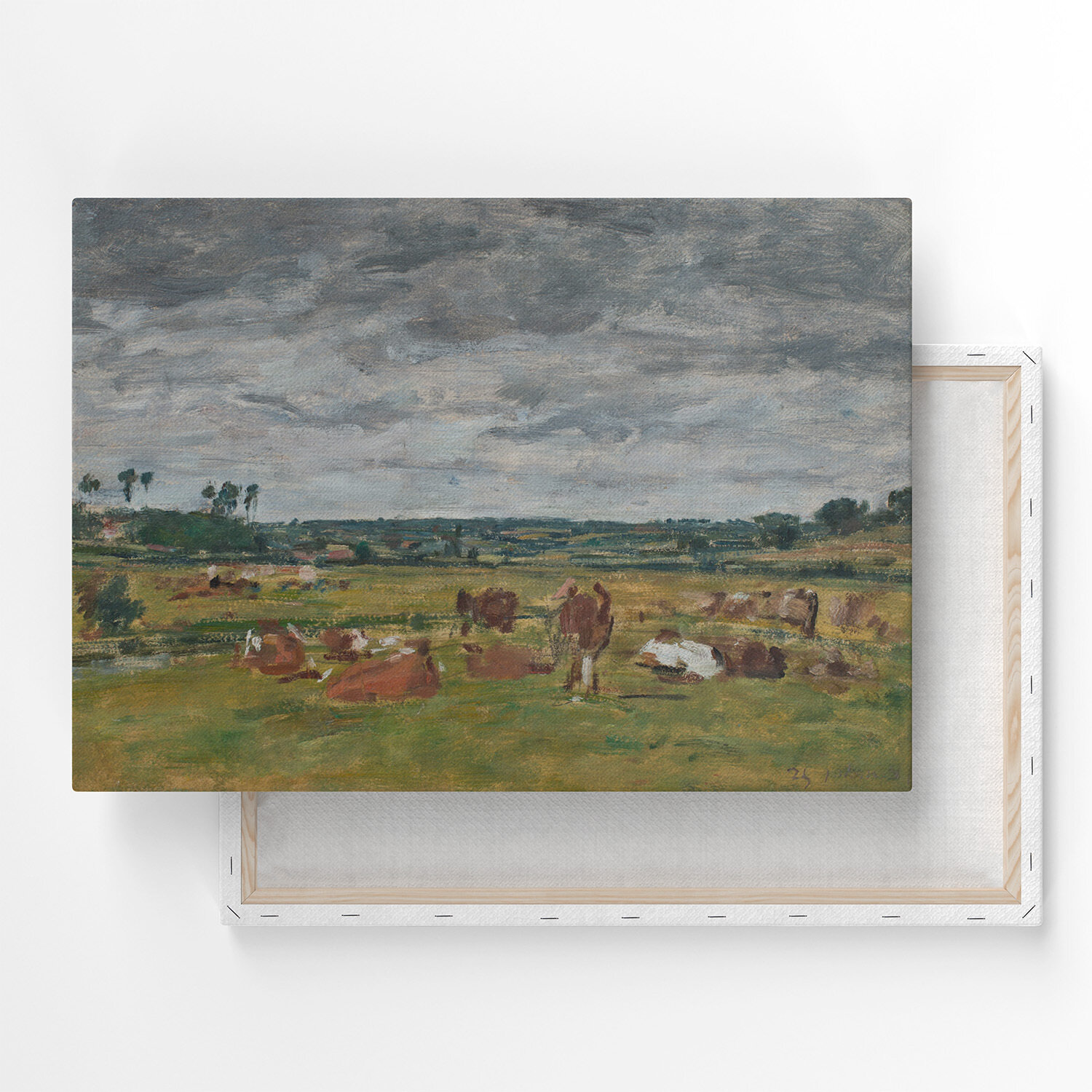Картина на холсте, репродукция / Landscape with Cows / Эжен Буден / Размер 80 x 106 см