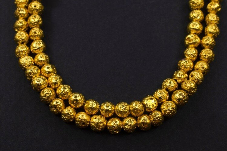 Бусина круглая из вулканической лавы 4-5мм, отверстие 1мм, цвет золото, 571-005, 10шт