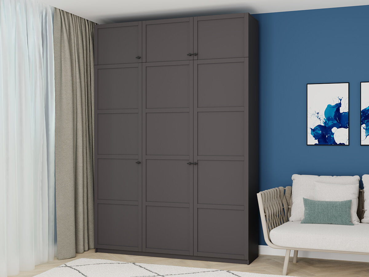 Шкаф распашной Скаген-3 с антресолью Графит для одежды трехдверный 160*240*40