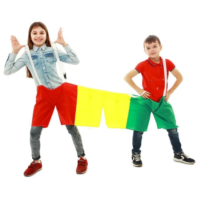 Шорты эстафетные для троих, три штанины с лямками, детские, микс