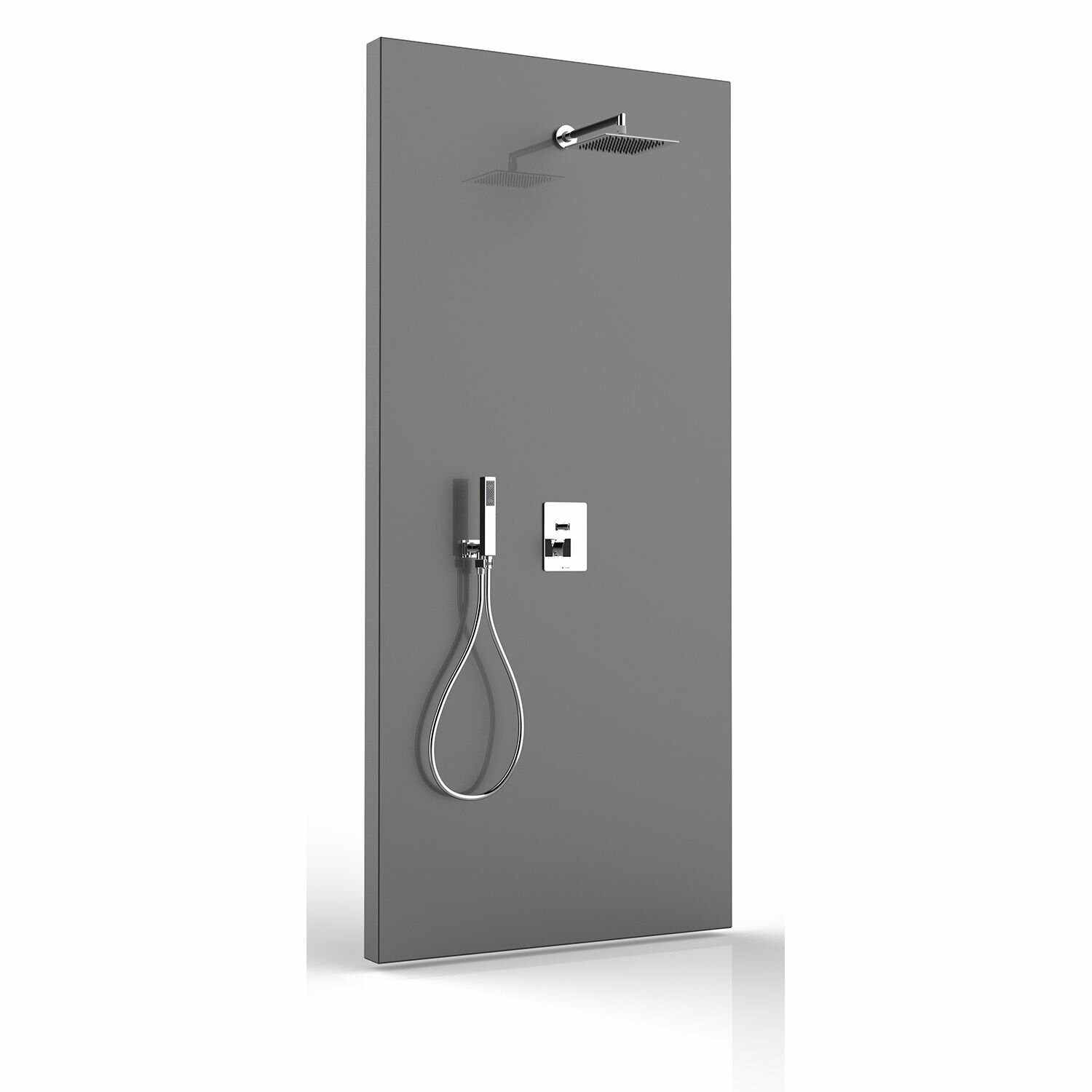 Душевой гарнитур Bossini TETIS: смеситель на 2 выхода, верхний душ 230x230 мм, ручной душ CUBE с водорозеткой, шланг 150 см, цвет хром (M00763.030)