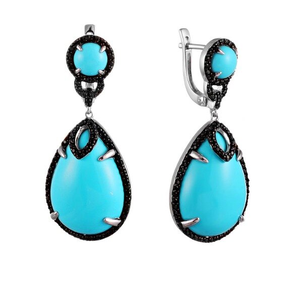 Серьги, серебро, 925 проба, бирюза синтетическая, фианит