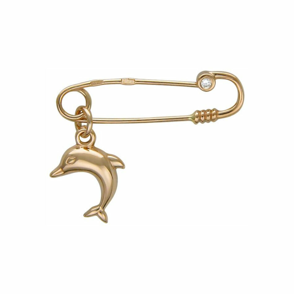 Брошь, красное золото, 585 проба, фианит