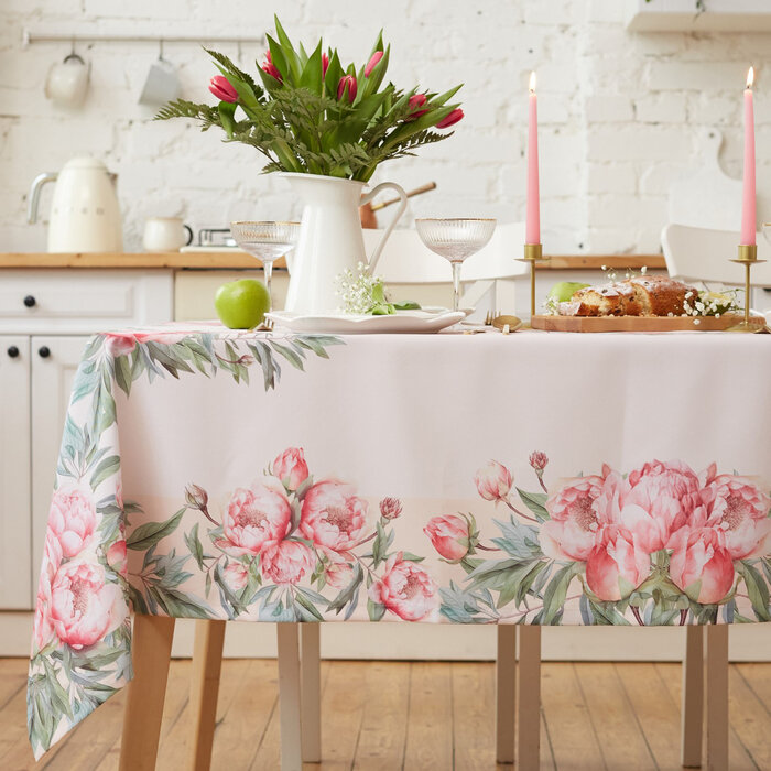 Скатерть Доляна Рeonies flowers 145*215 +/- 3 см, 100% п/э, 10343571
