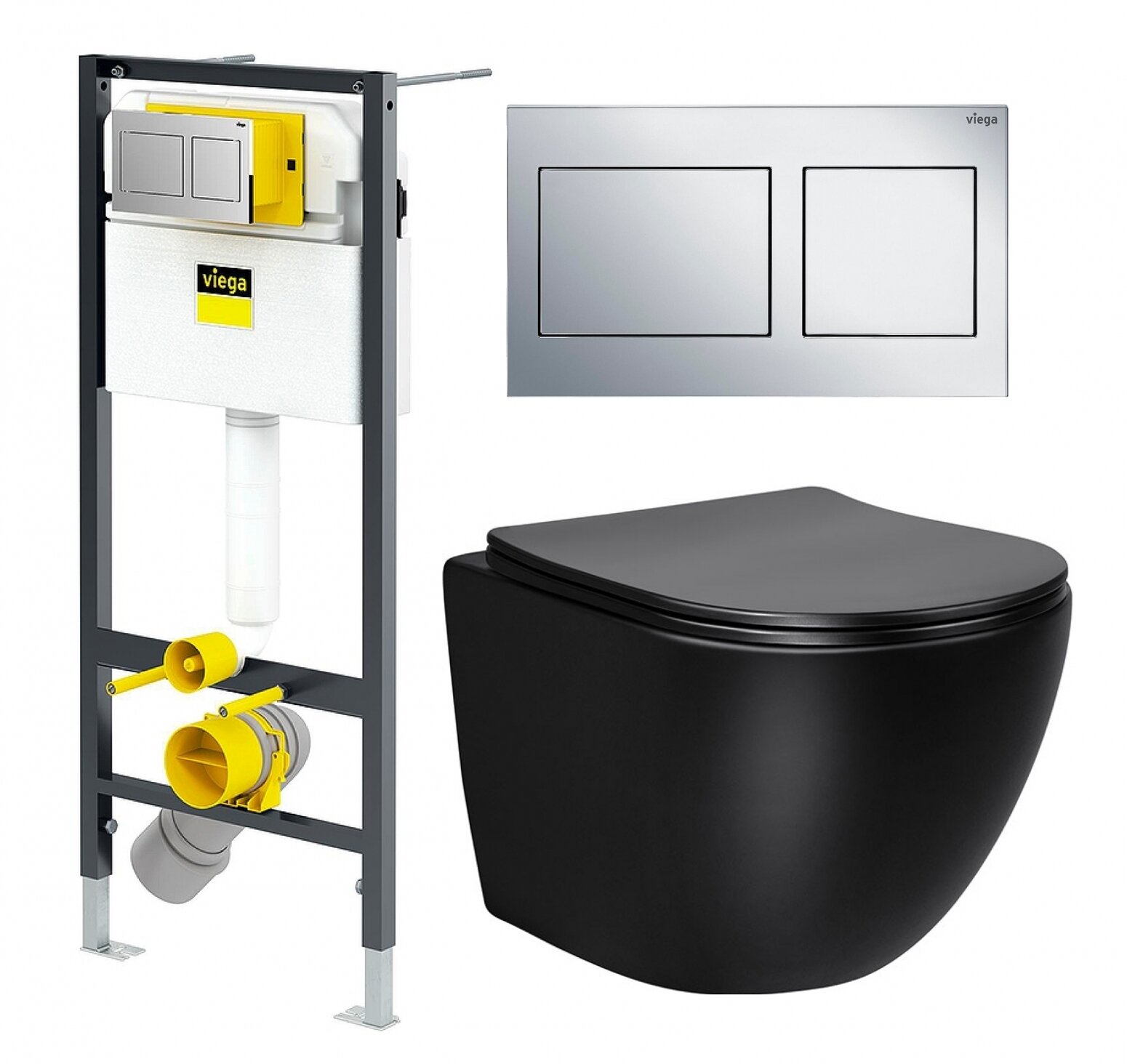 Комплект 3 в 1 инсталляция Viega Prevista Dry 8524.14 792596 + Унитаз Vincea Globo VT1-14SMB + кнопка хром