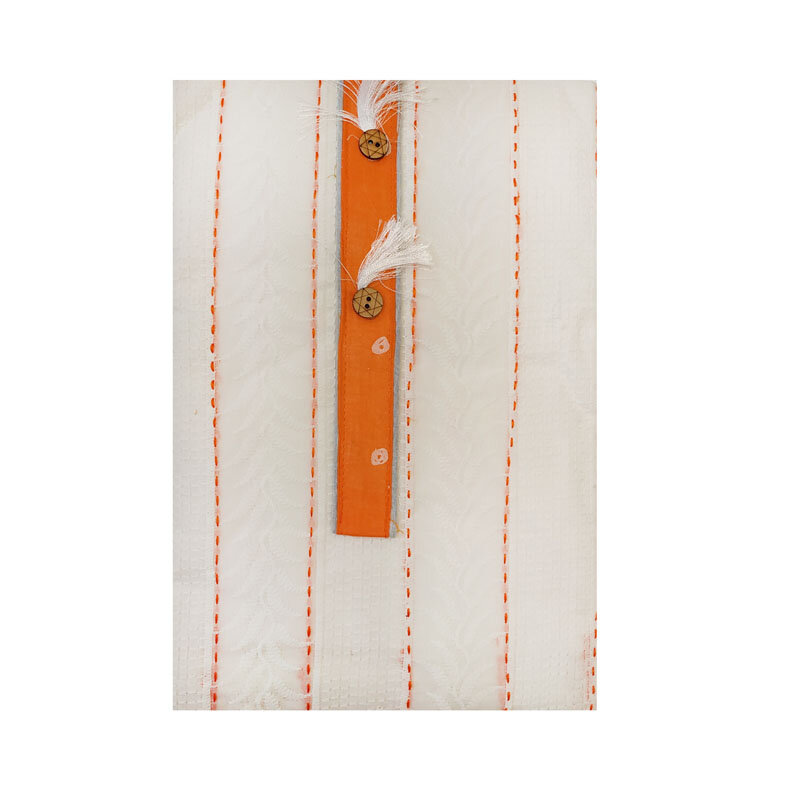 Купон сальвар-камиз + дупаtта цвет белый С оранжевым (отрез ткани с вышивкой для пошива туники (пенджаби), штанов и накидки), 1 шт.