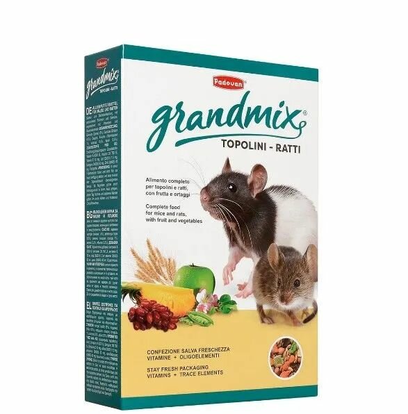 Padovan GRANDMIX TOPOLINE E RATTI корм для взрослых мышей и крыс комплексный основной, 1 кг