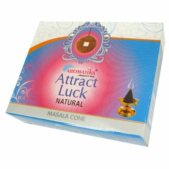 ATTRACT LUCK Natural Masala Cone, Aromatika (привлечение удачи конусные благовония, Ароматика), уп. 25 г. + подставка.
