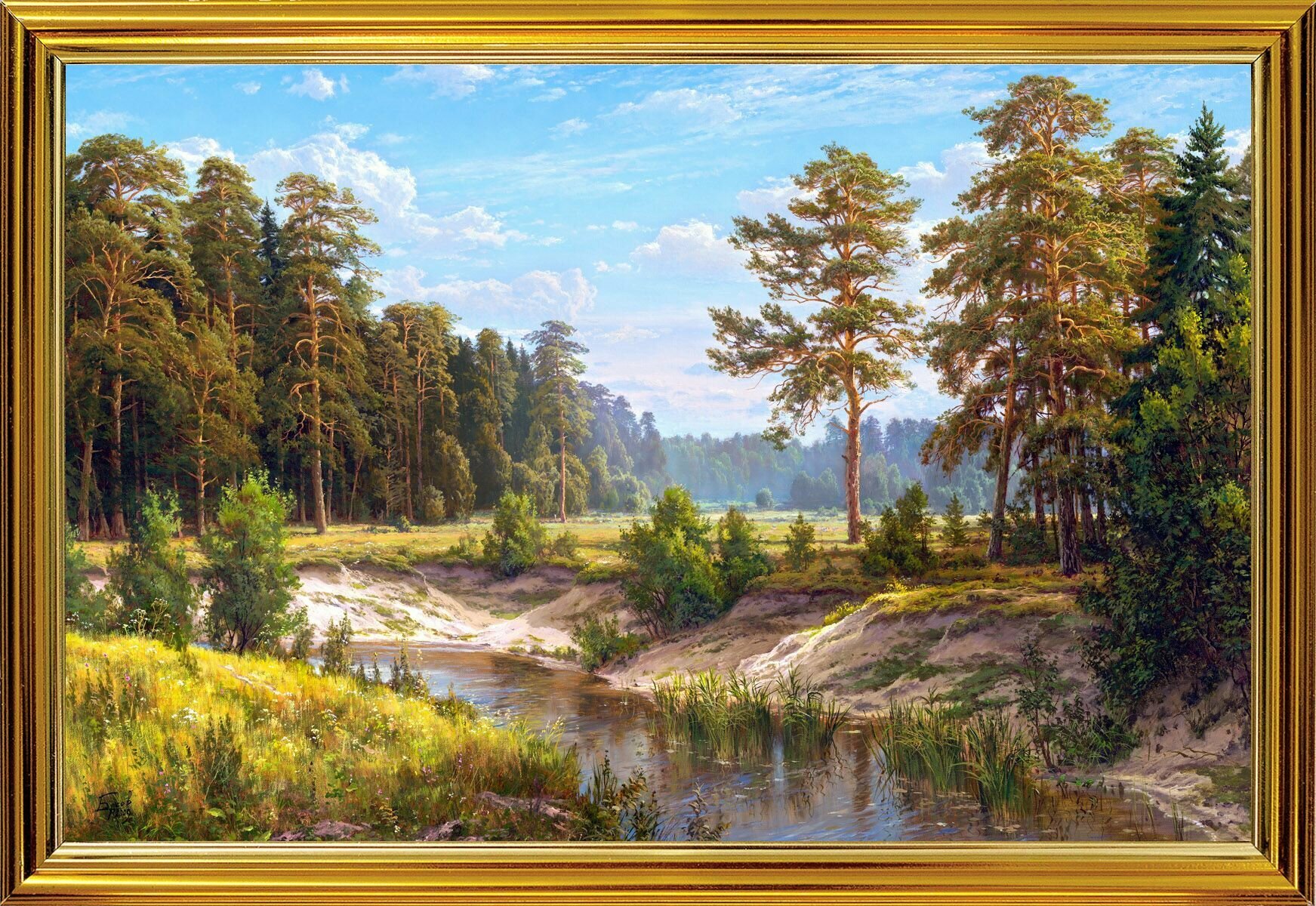 Картина "Лесная речка", 30х20 см, художник - Басов Сергей. Арт. БС12-30х20