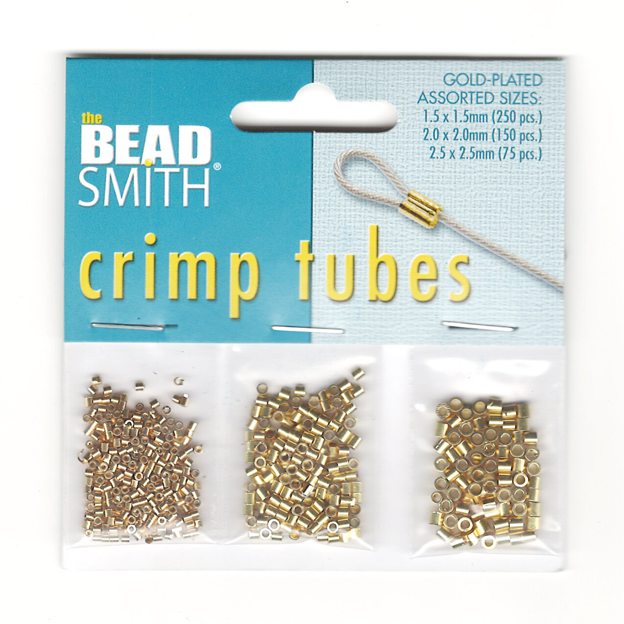 Кримпы 1.5-2.5мм, микс размеров, Bead Smith, трубочки, базовый материал - латунь, позолоченные, 475 шт.