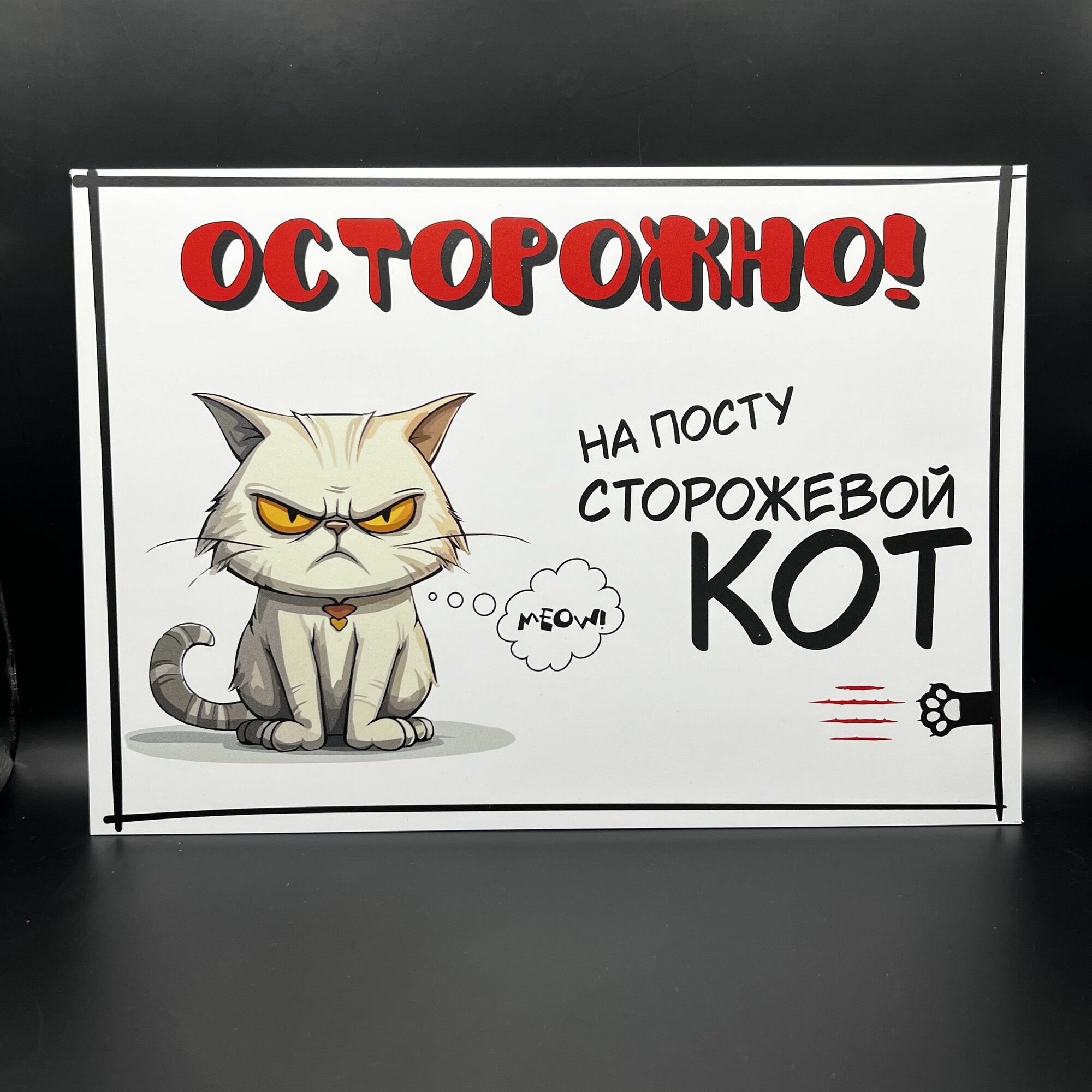 Декоративная табличка "Осторожно! На посту сторожевой кот"