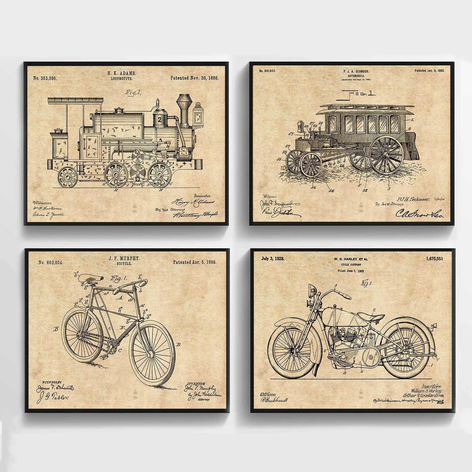 Набор постеров со старинными патентами Транспорт размер А4, без рамы