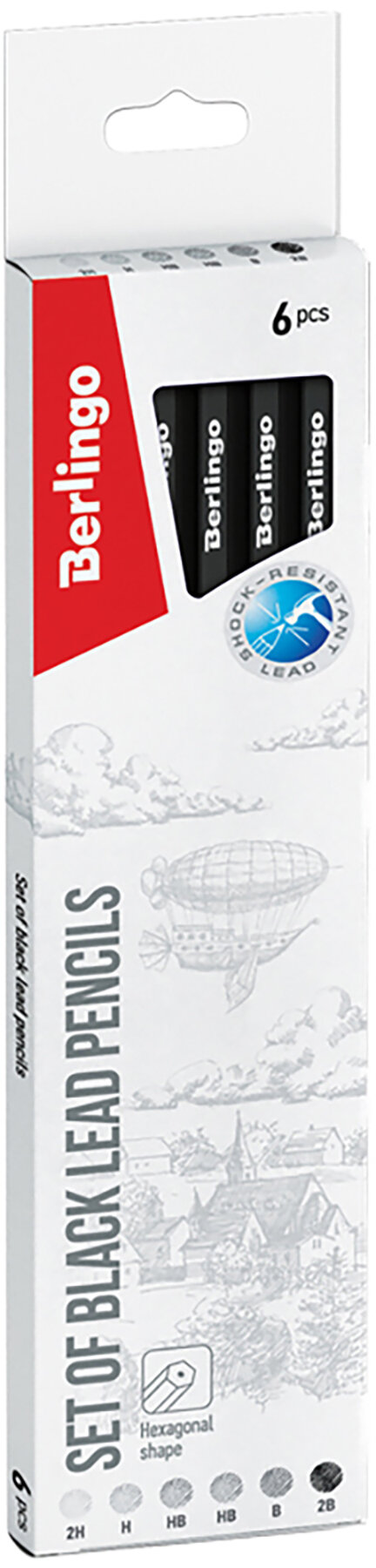 Набор чернографитных карандашей, 6 шт, 2H-2B (BS01206)