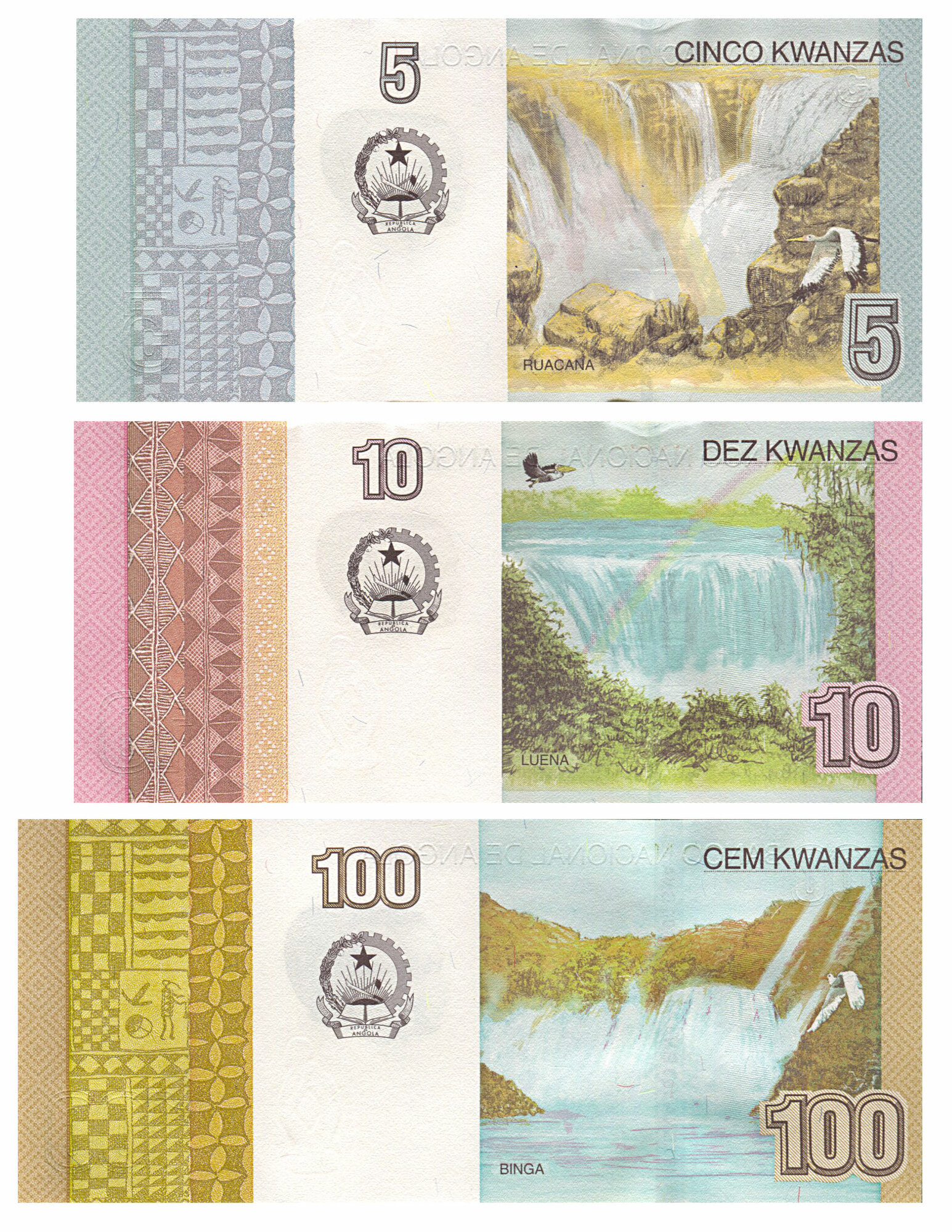 Набор банкнот Ангола 5, 10, 100 кванза 2012