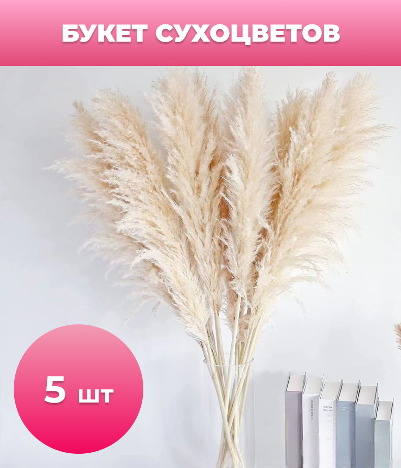 Букет сухоцветов из колосков разной длины от 50 до 60 см, 5 шт