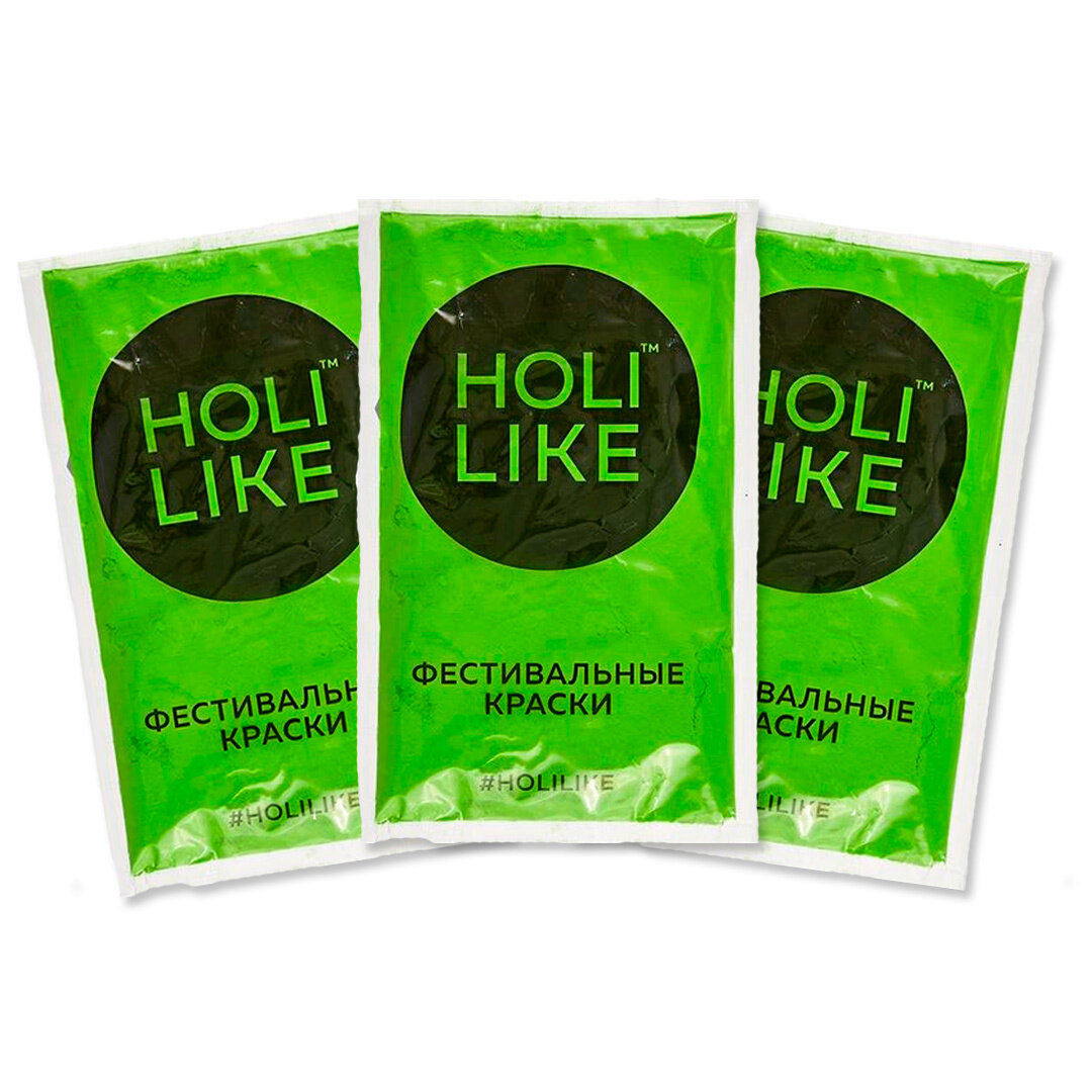 Краска Холи (HOLI) 3 пак, салатовая, для фестивалей, праздников и детских дней рождения
