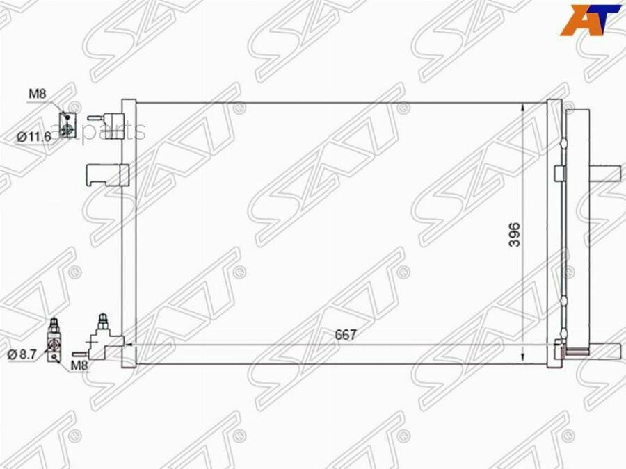 SAT ST-CH09-394-0 Радиатор кондиционера Chevrolet Cruze 09-18 / Daewoo Lacetti 08-11 / Opel Astra 09-15 / Insignia 08-