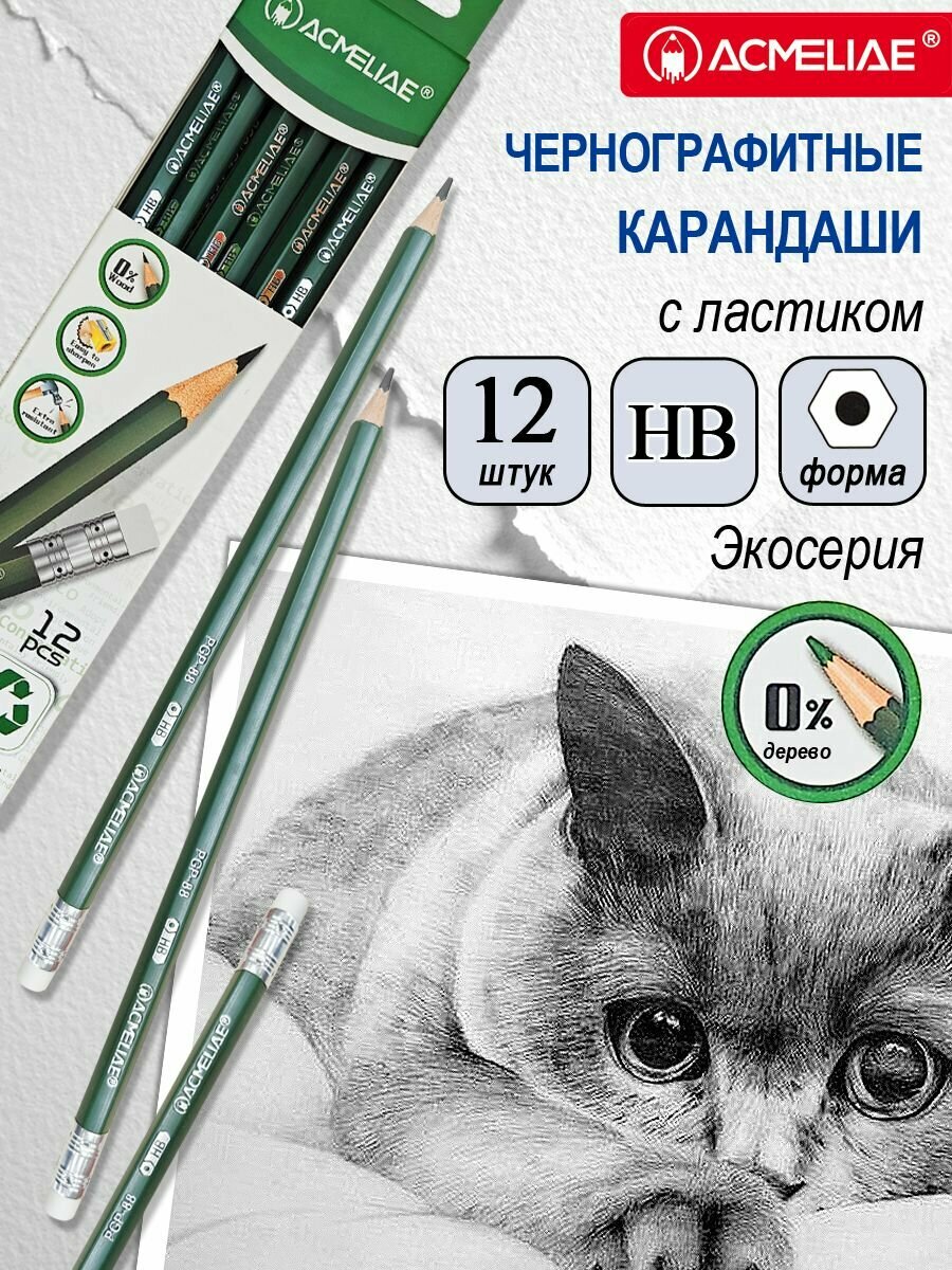 Набор карандашей ACMELIAE PGP-88, чернографитные, с ластиком, 12шт