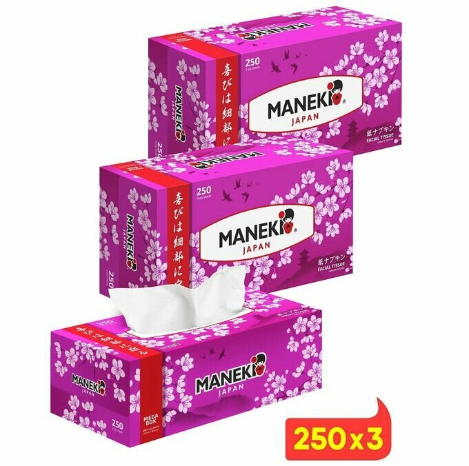 Салфетки Maneki Sakura с ароматом сакуры, 3уп по 250шт, двухслойные