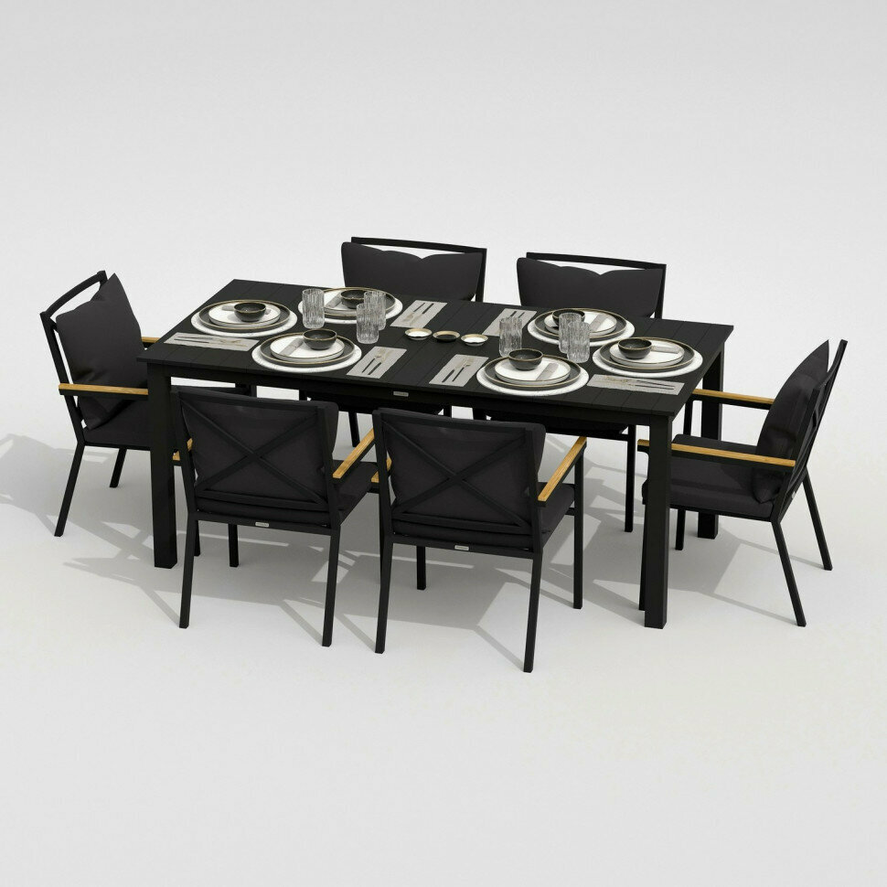 Обеденная группа DOLLA FESTA plus каркас карбон, стол алюминий 180х90, 6 стульев уличная ткань антрацит