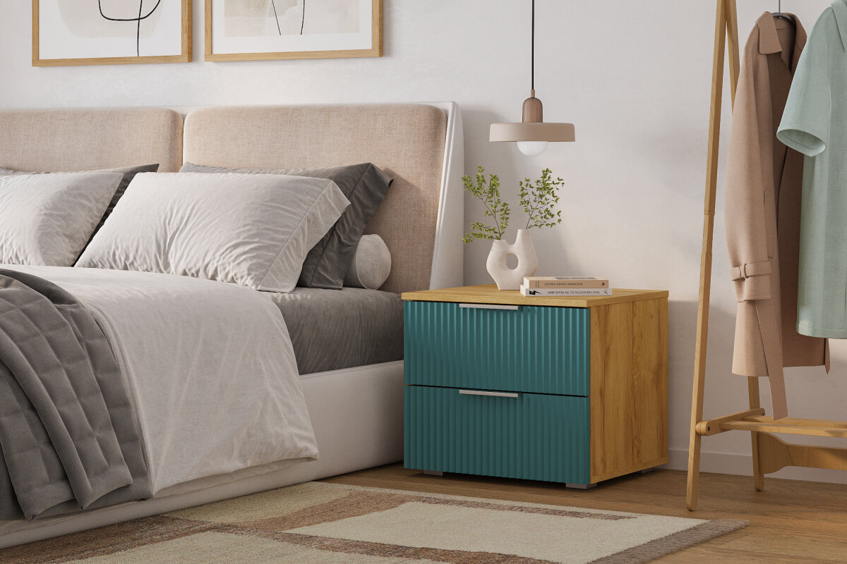 Прикроватная тумба Салерно 2 (МДФ) SF-013 Аквамарин Дуб Золотистый U1148 NEW 50x42x44 см, зеленый GOODFORM