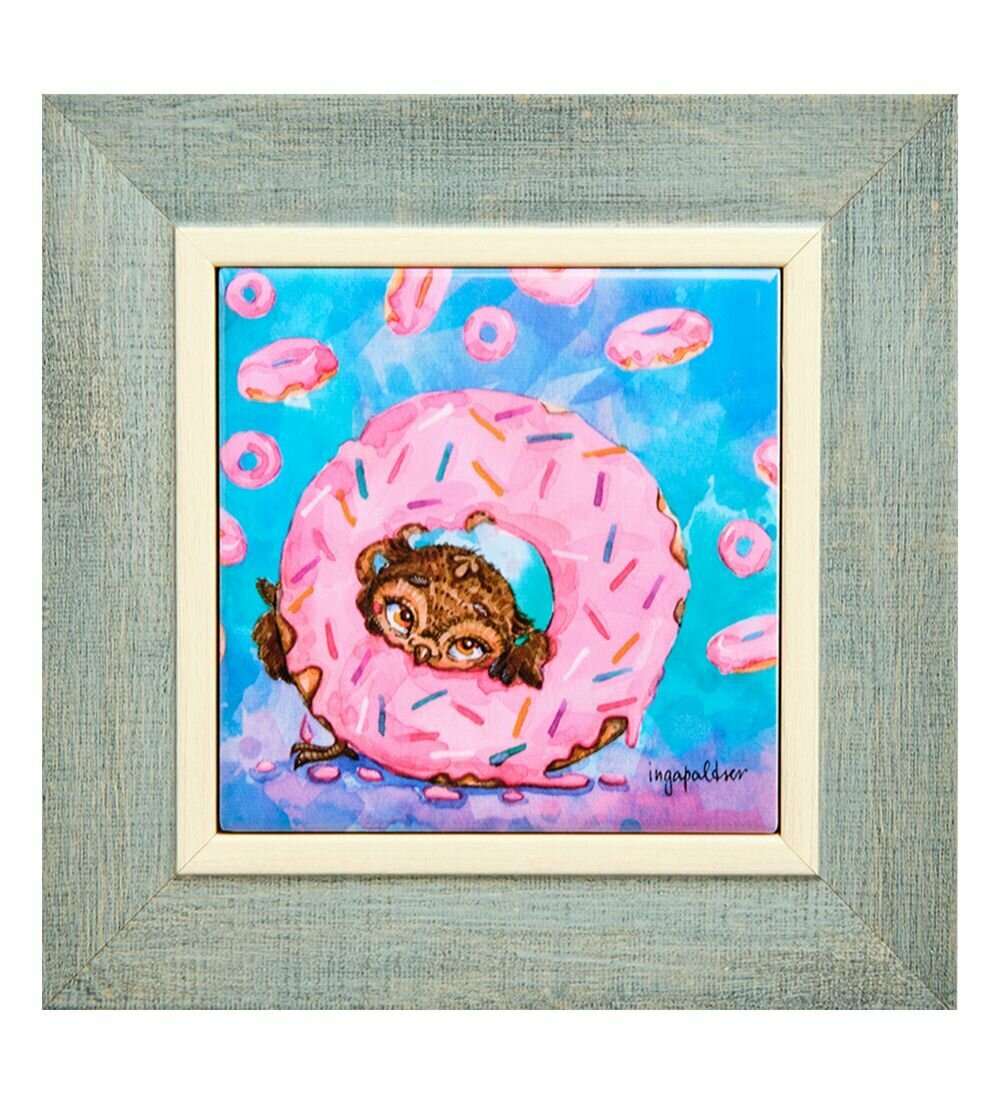 Панно керамическое 'Один кофе - один пончик' 10х10