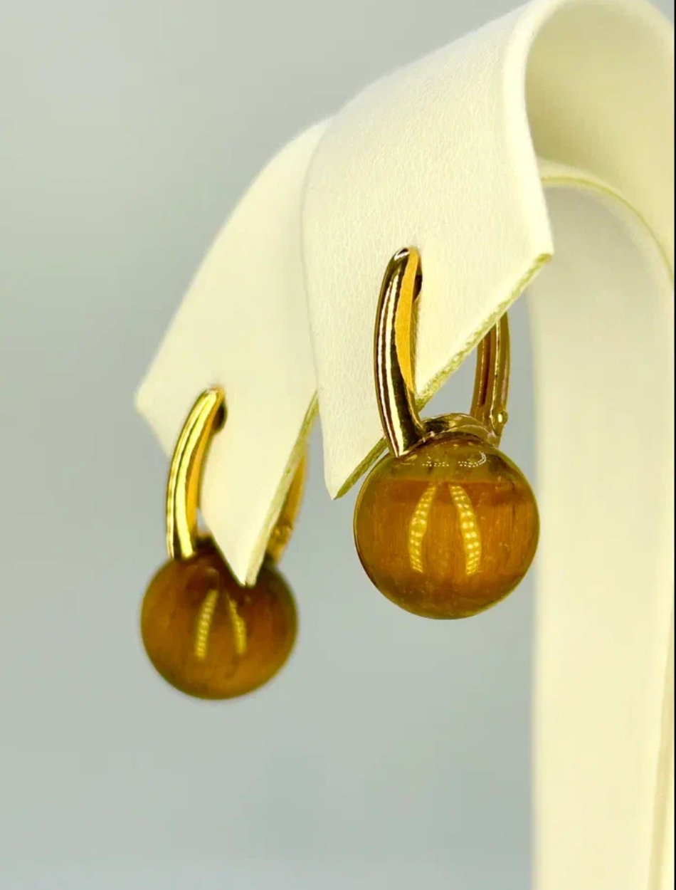 Серьги двусторонние, серебро, 925 проба, золочение, тигровый глаз
