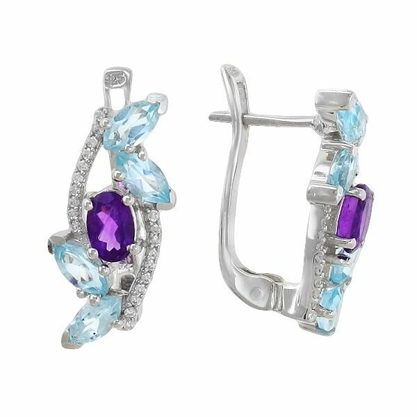 Серьги Balex, серебро, 925 проба, родирование, аметист