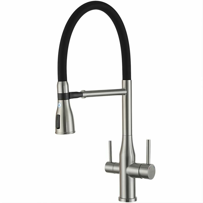 Смеситель для кухонной мойки Gappo G99-75 G4NZ39CS9-ZS75ZW с гибким изливом и подключением фильтра питьевой воды, сатин, черный