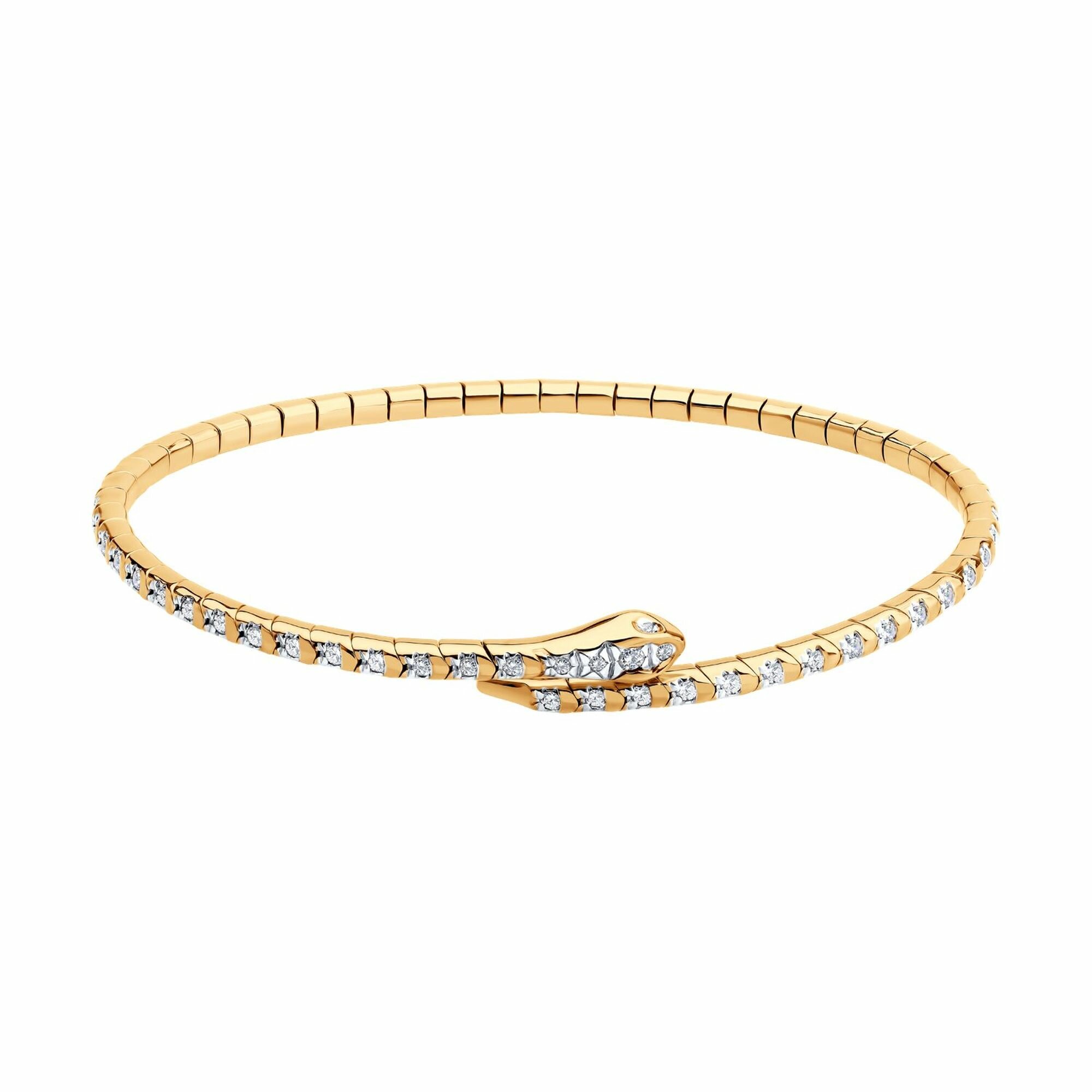 Жесткий браслет, красное золото, 585 проба, бриллиант