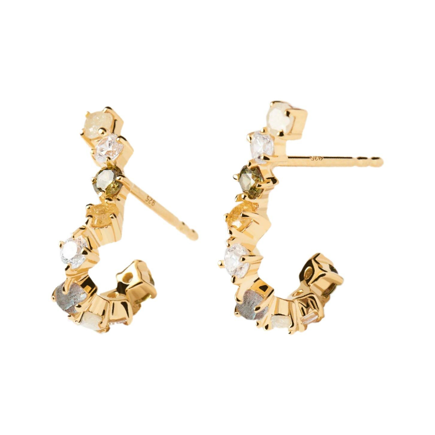 Серьги, серебро, 925 проба, золочение, лабрадорит, фианит