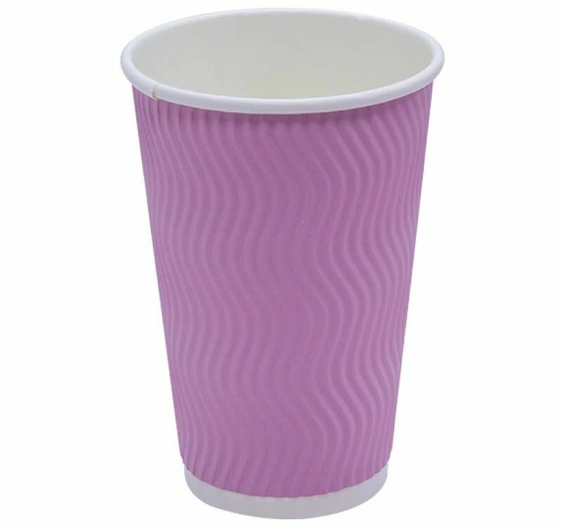 Набор стаканов картонных 400мл d-90мм гофрированный волна пыльная роза 3-х слойный уп/50шт для горячего