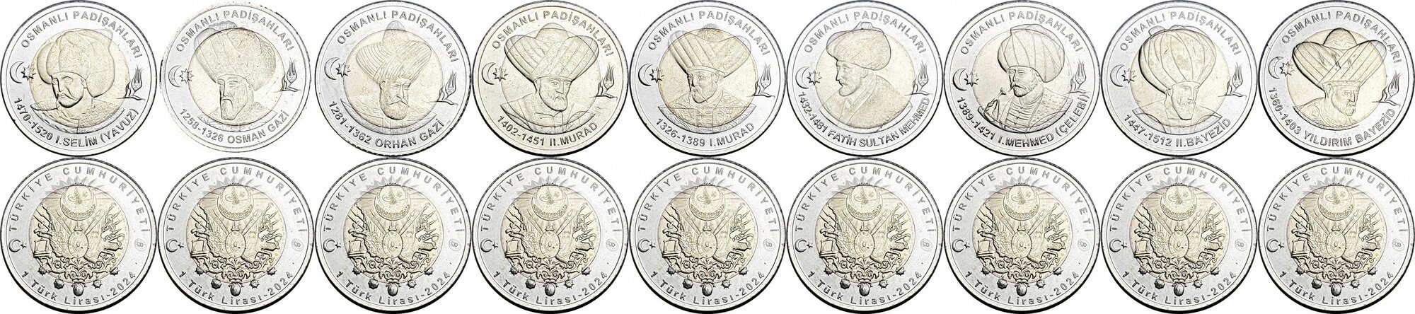 Турция 1 лира, 2024 Султаны Османской империи - набор 9 монет